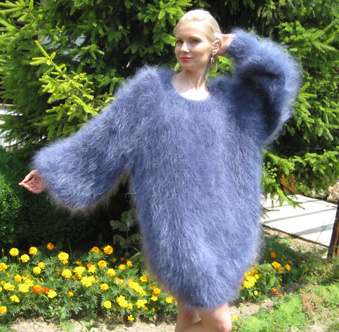 Fuzzy Hand Knit Mohair Sweater Dress Slouchy Handmade Tunic by | Etsy