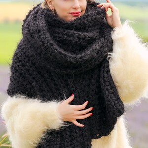 Black Extra Long Fuzzy Mohair Scarf Handmade Fuzzy Shawl READY TO SHIP ...