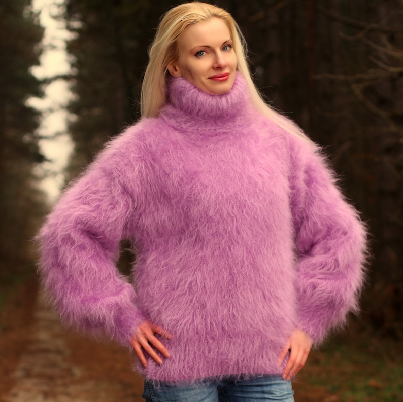 Turtleneck Soft Fuzzy Mohair Sweater Hand Knitted Thick Fluffy | Etsy