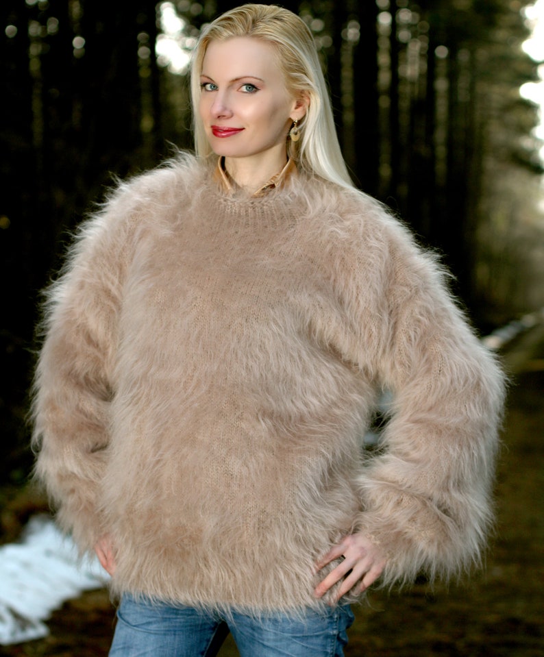 Crewneck Mohair Sweater Fuzzy Jumper Hand Knitted Fluffy | Etsy