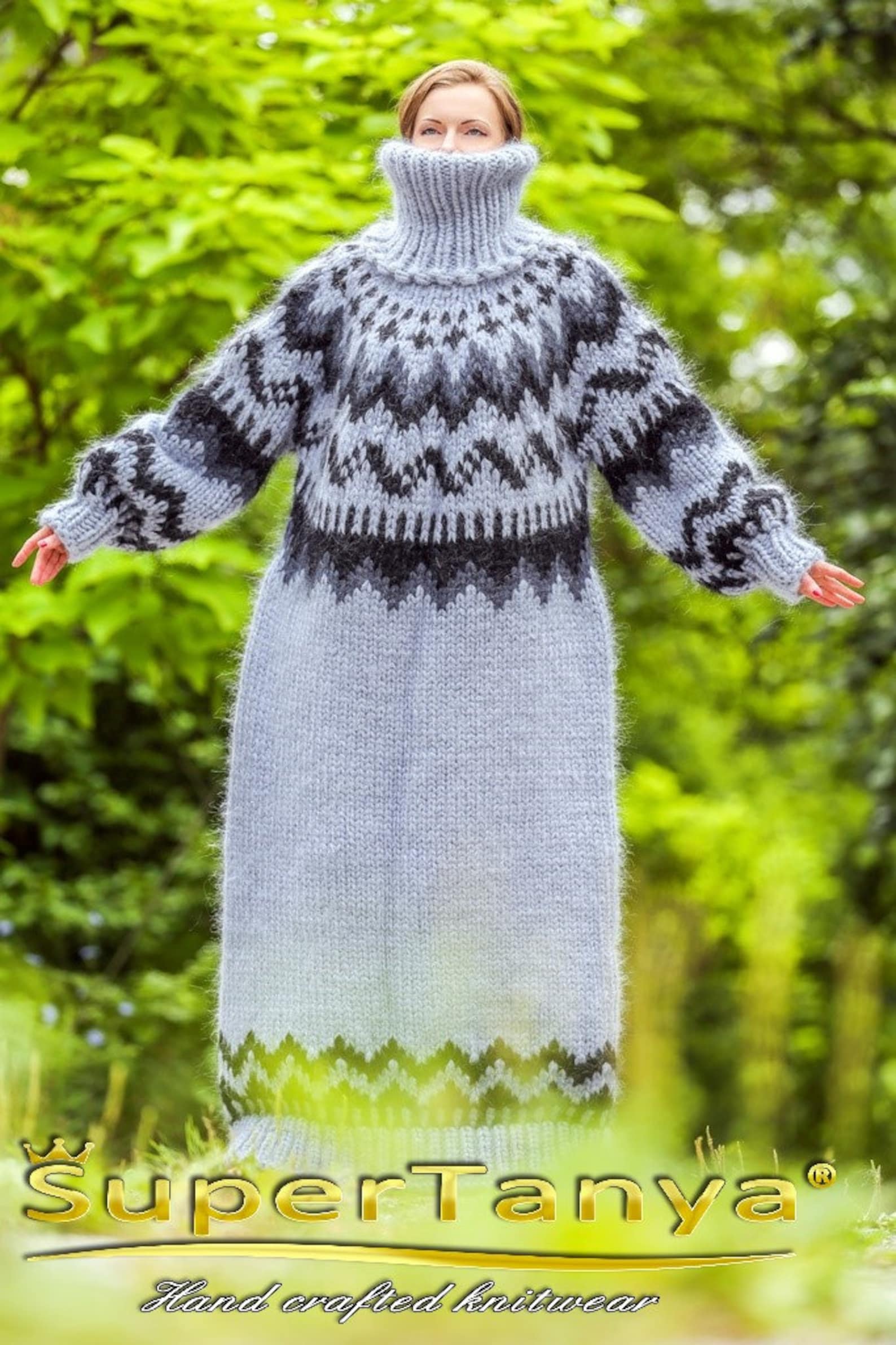 Mega Thick Heavy Dress Icelandic Grey Fuzzy Mohair Dress Hand Knitted ...