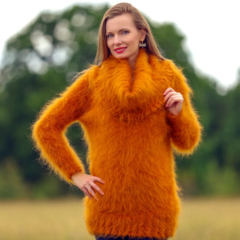 Fuzzy Cowlneck Sweater Hand Knitted Fluffy Jumper Designed by ...