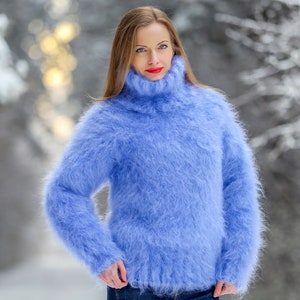 Blue Thick Fuzzy Mohair Sweater Handmade Pullover Supertanya Ready to ...