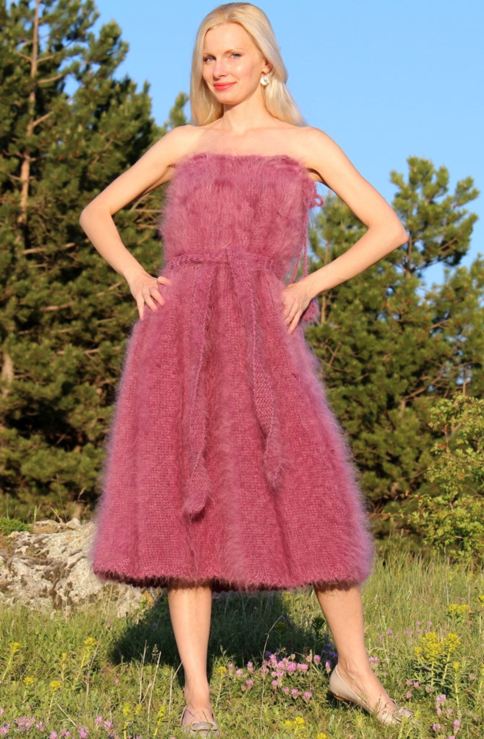 Fuzzy Mohair Dress Thick Hand Knitted Fluffy Long Pleated Skirt by ...