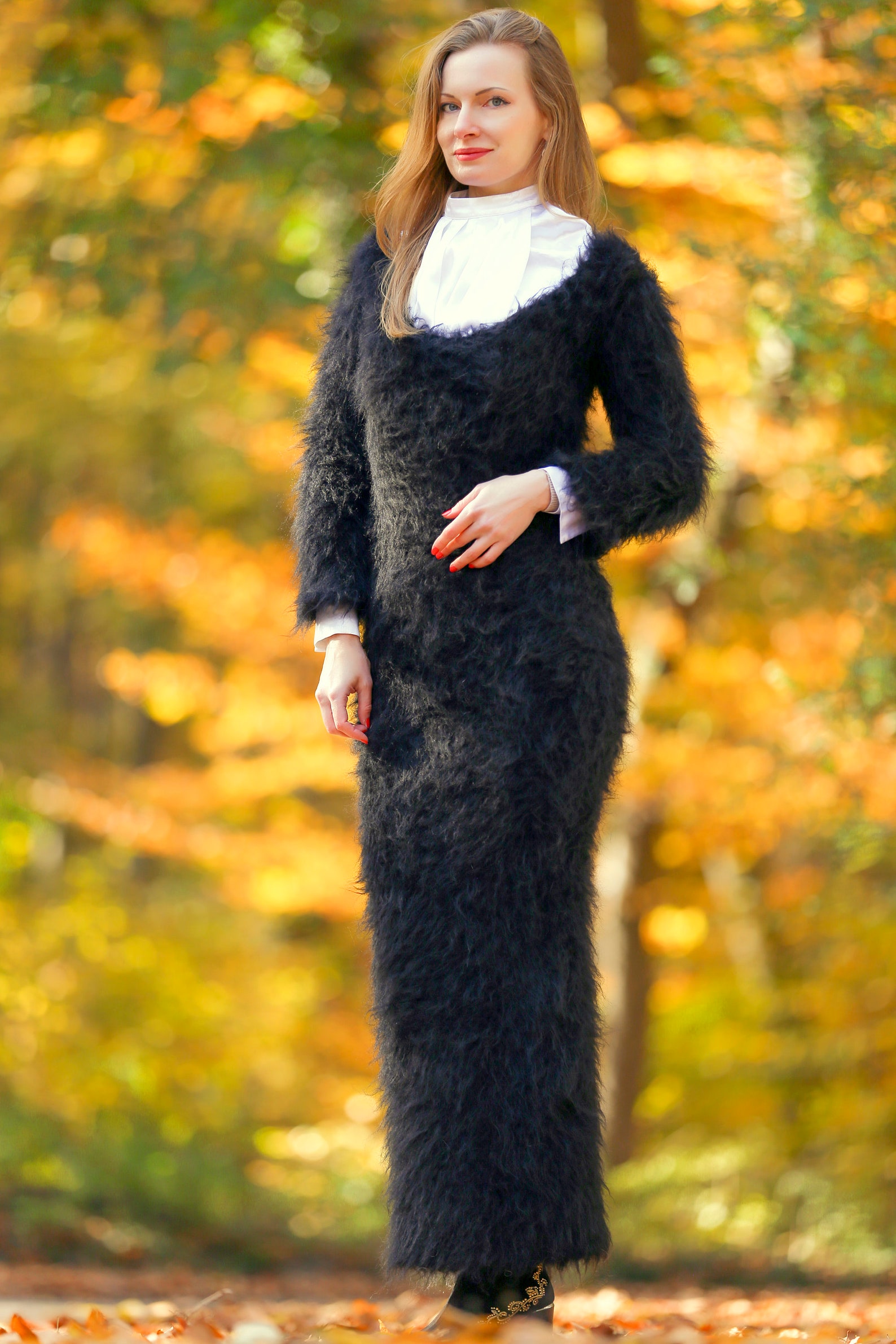 Long Mohair Dress Hand Knitted Fuzzy Warm Gown by Supertanya - Etsy