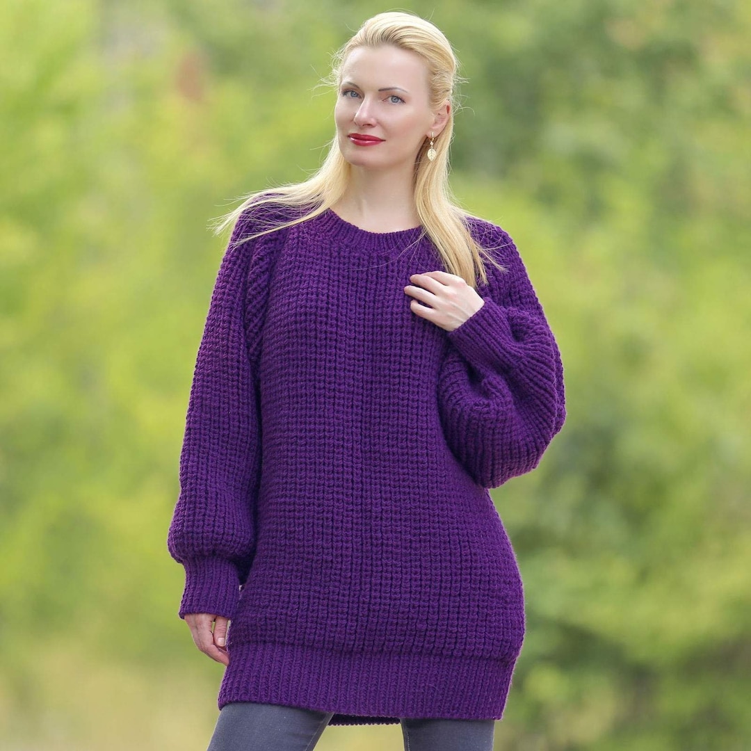 Supertanya Purple Wool Sweater Handmade Ribbed Pullover - READY to SHIP ...