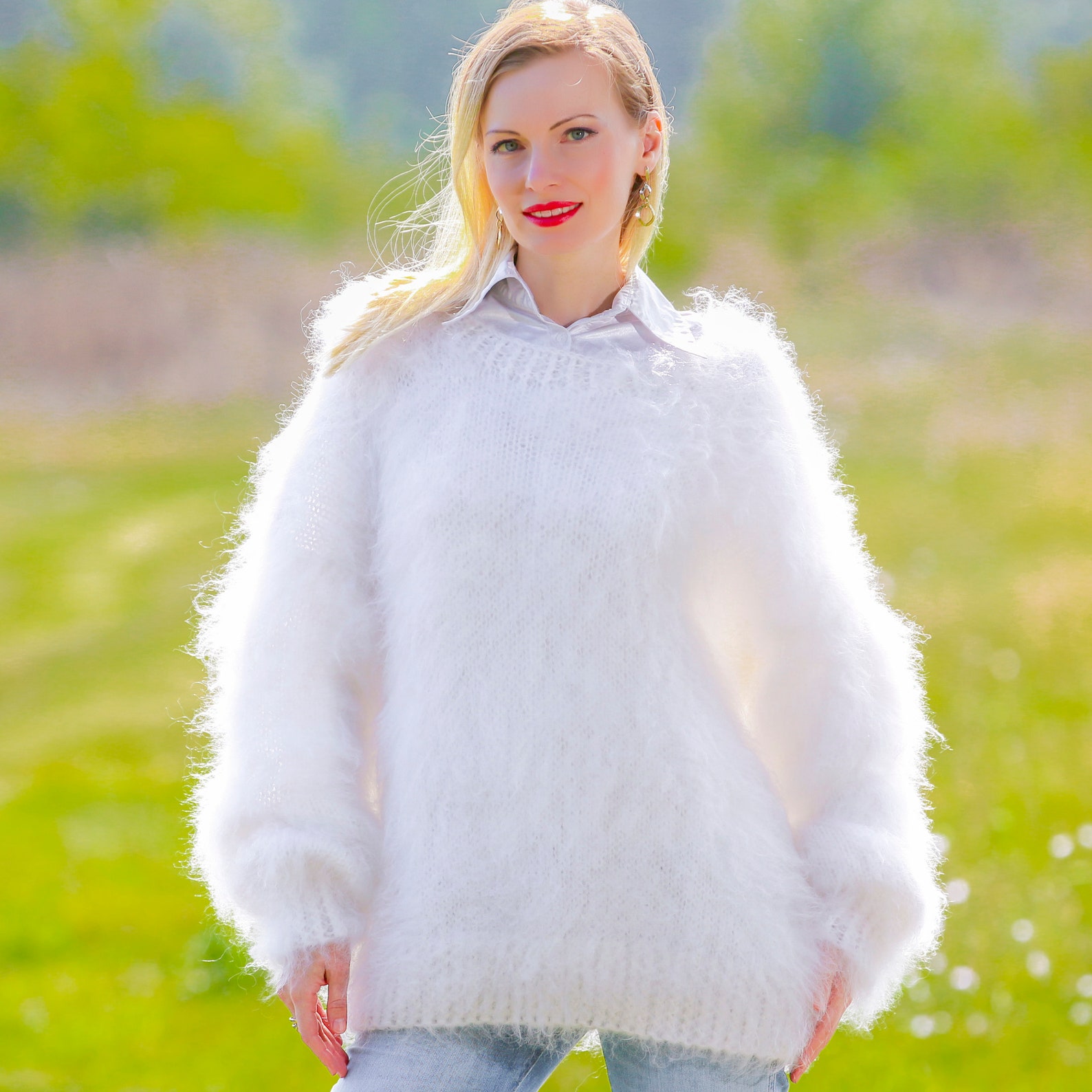 Fuzzy Crewneck Mohair Sweater Hand Knitted Fluffy Pullover - Etsy