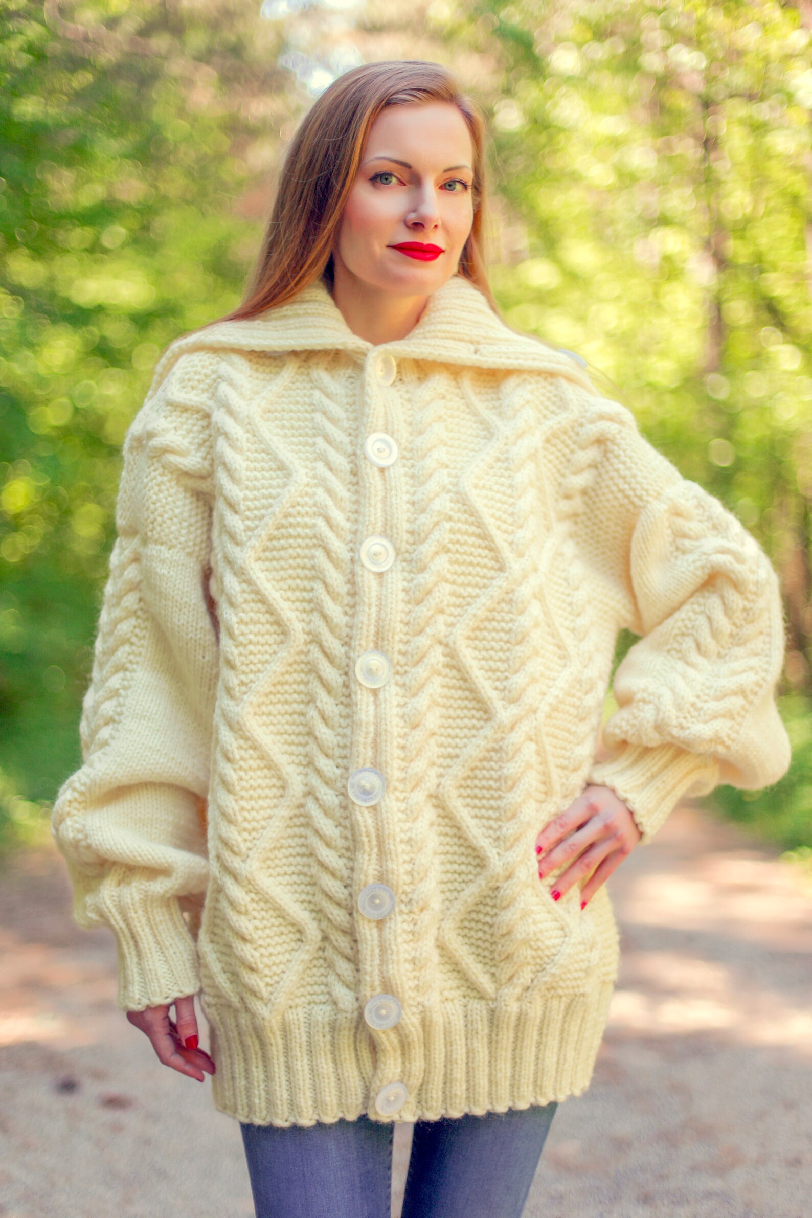 Cable knit cardigan jacket shawl collared cardigan thick wool | Etsy