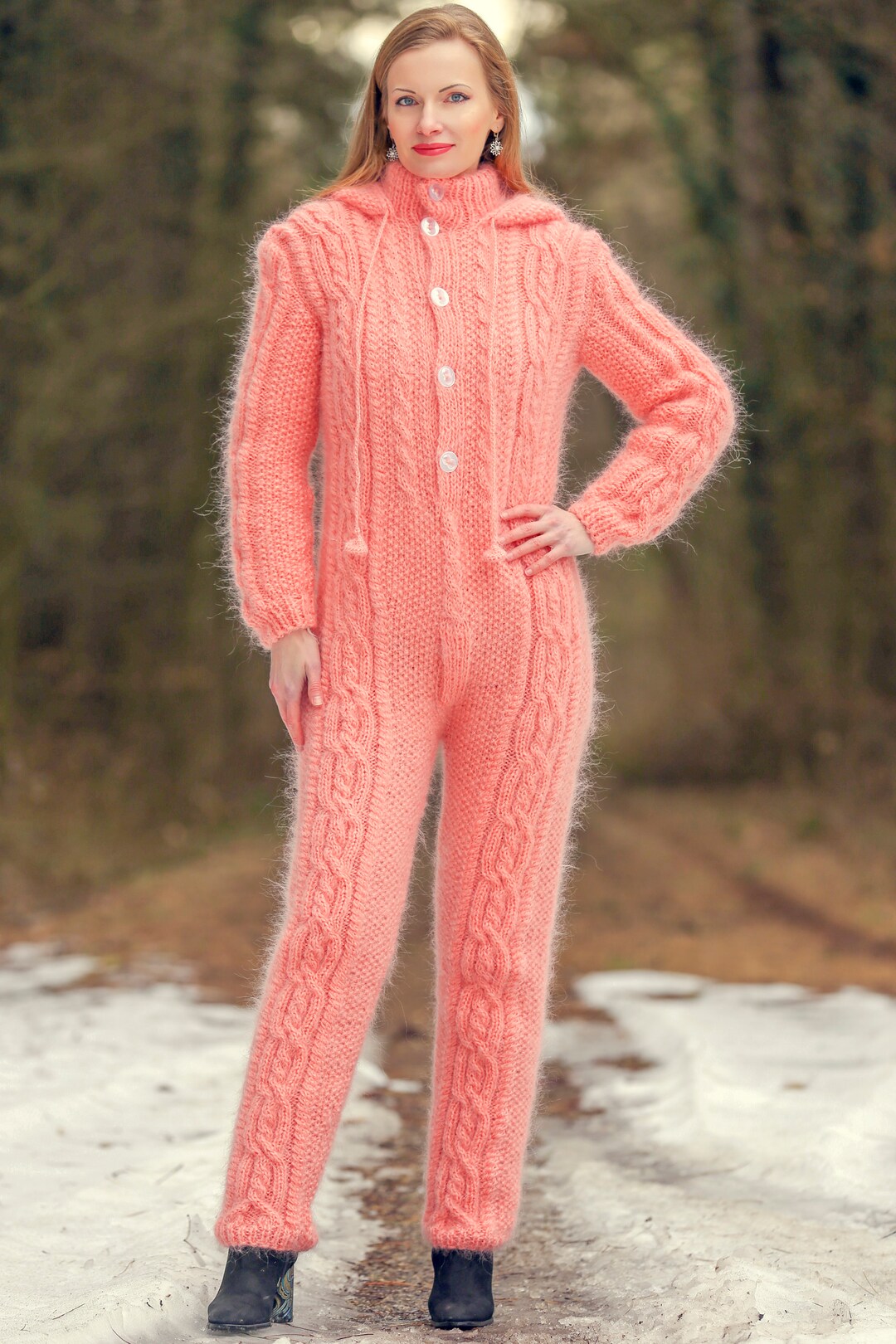 Supertanya Mohair Catsuit With Hood Pink Fuzzy Wool Bodysuit, Ready to ...