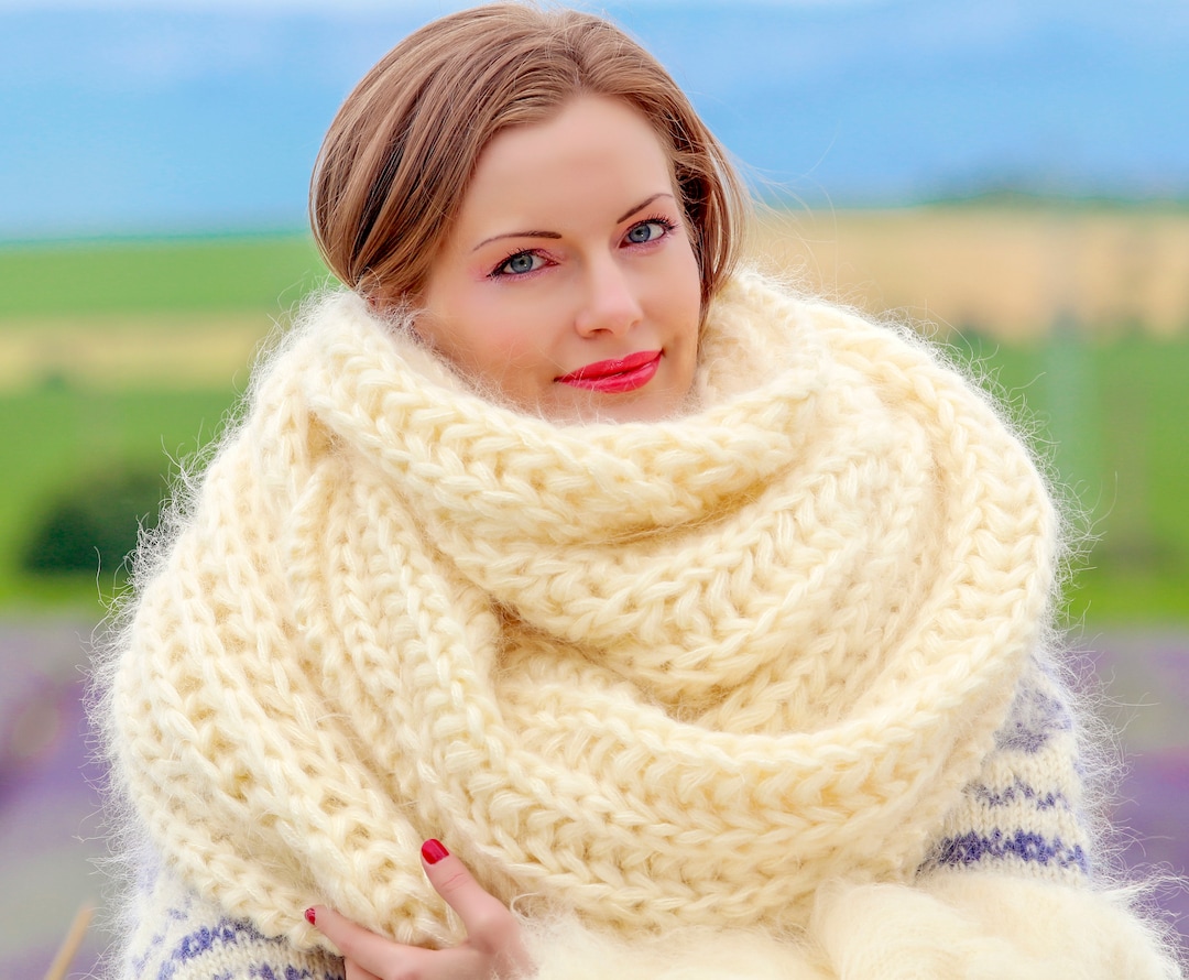 Ivory Extra Long Fuzzy Mohair Scarf Handmade Fuzzy Shawl READY - Etsy