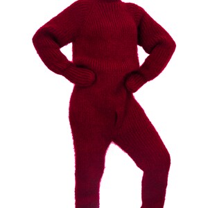 Red Mohair Catsuit With Balaclava Fuzzy Overall With Socks Mittens ...