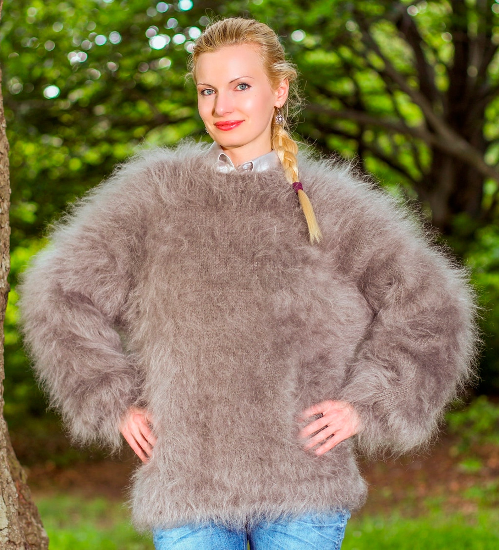 Crewneck Mohair Sweater Fuzzy Jumper Hand Knitted Fluffy | Etsy