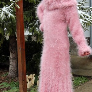 Fuzzy Pink Cowlneck Mohair Dress Long Fuzzy Dress Hand Knitted Gown by ...