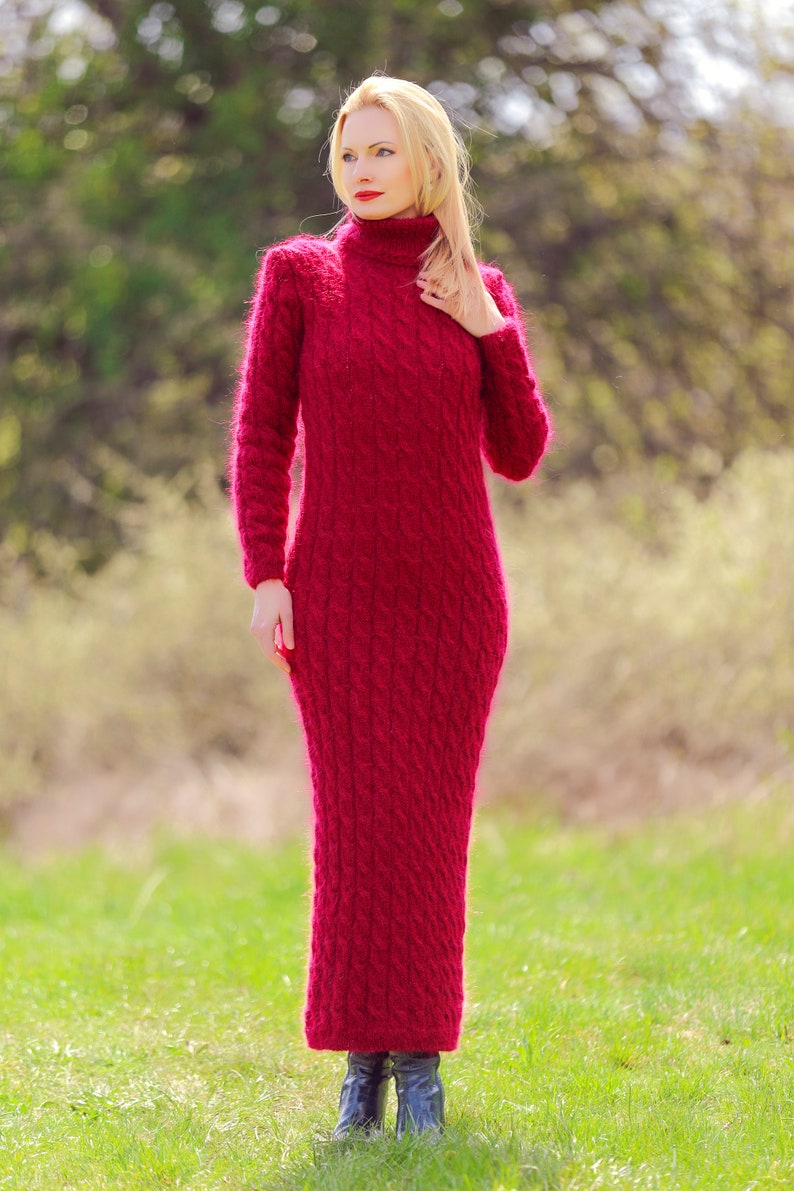 Red Cable Knit Long Dress Mohair Gown Ready to Ship by Supertanya Fits ...