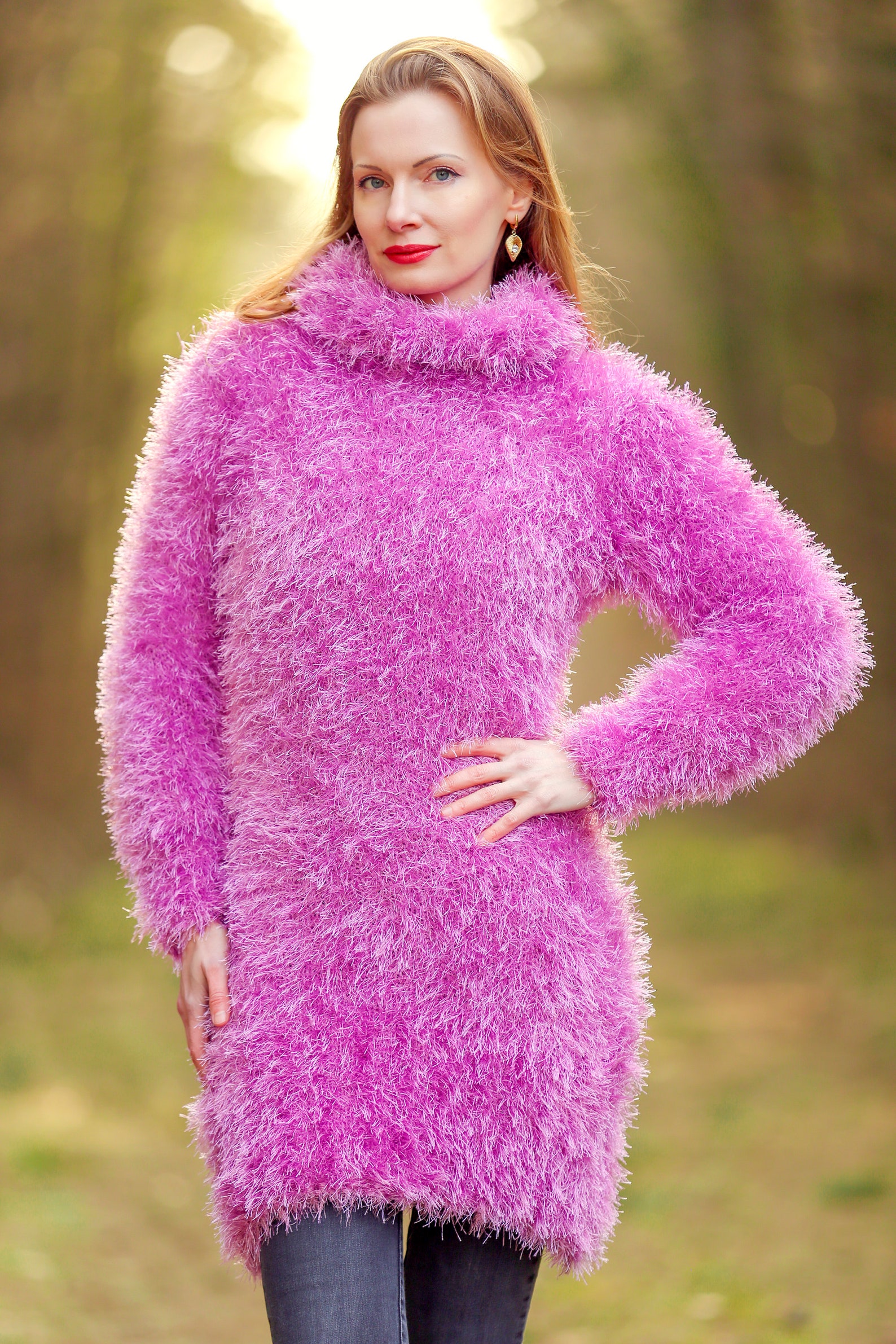 Elegant Fluffy Dress Fuzzy Blouson Hand Knitted Soft Thick - Etsy