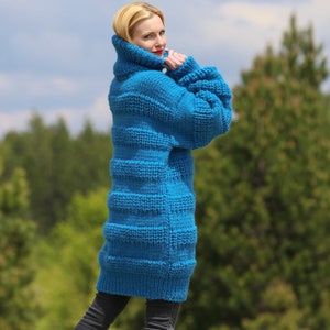 Supertanya Blue Wool Sweater Dress Thick Natural 100 % Chunky Wool ...