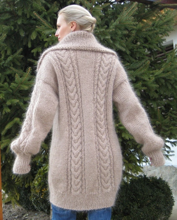 Beige Mohair Sweater Coat Long Hand Knitted Jacket by - Etsy