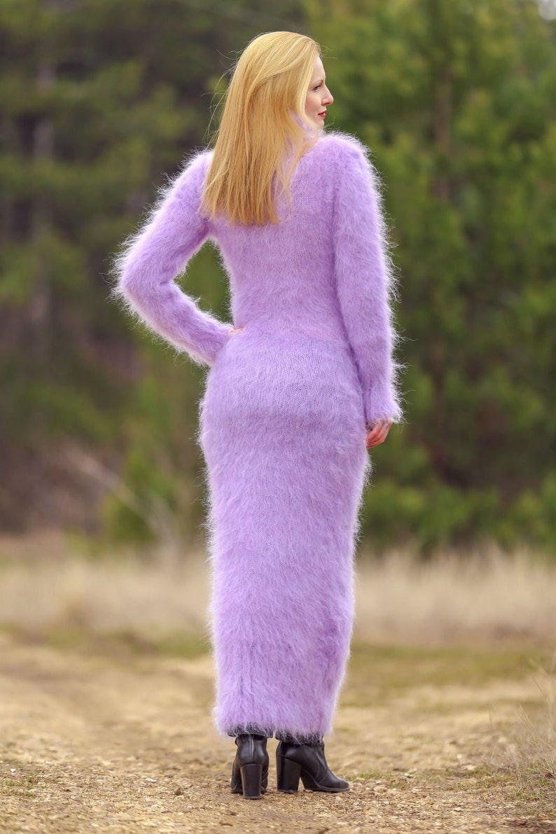 Purple Long Mohair Dress Fuzzy Lavender Dress Supertanya - Ready to ...