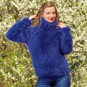 Blue Thick Fuzzy Mohair Sweater Handmade Pullover Supertanya Ready to ...