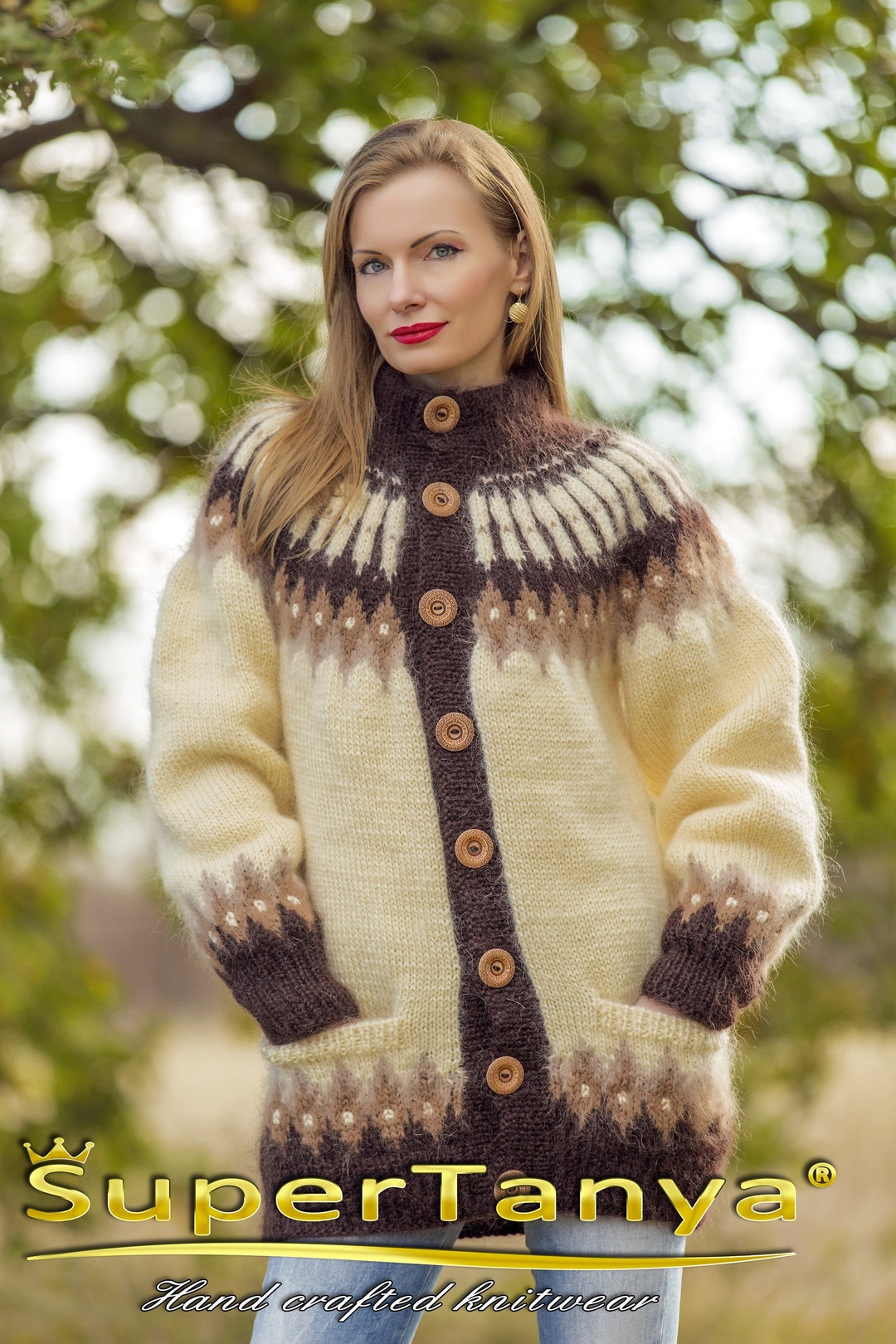 Icelandic Brown Ivory Mohair Cardigan Made to Order Sweater Hand ...