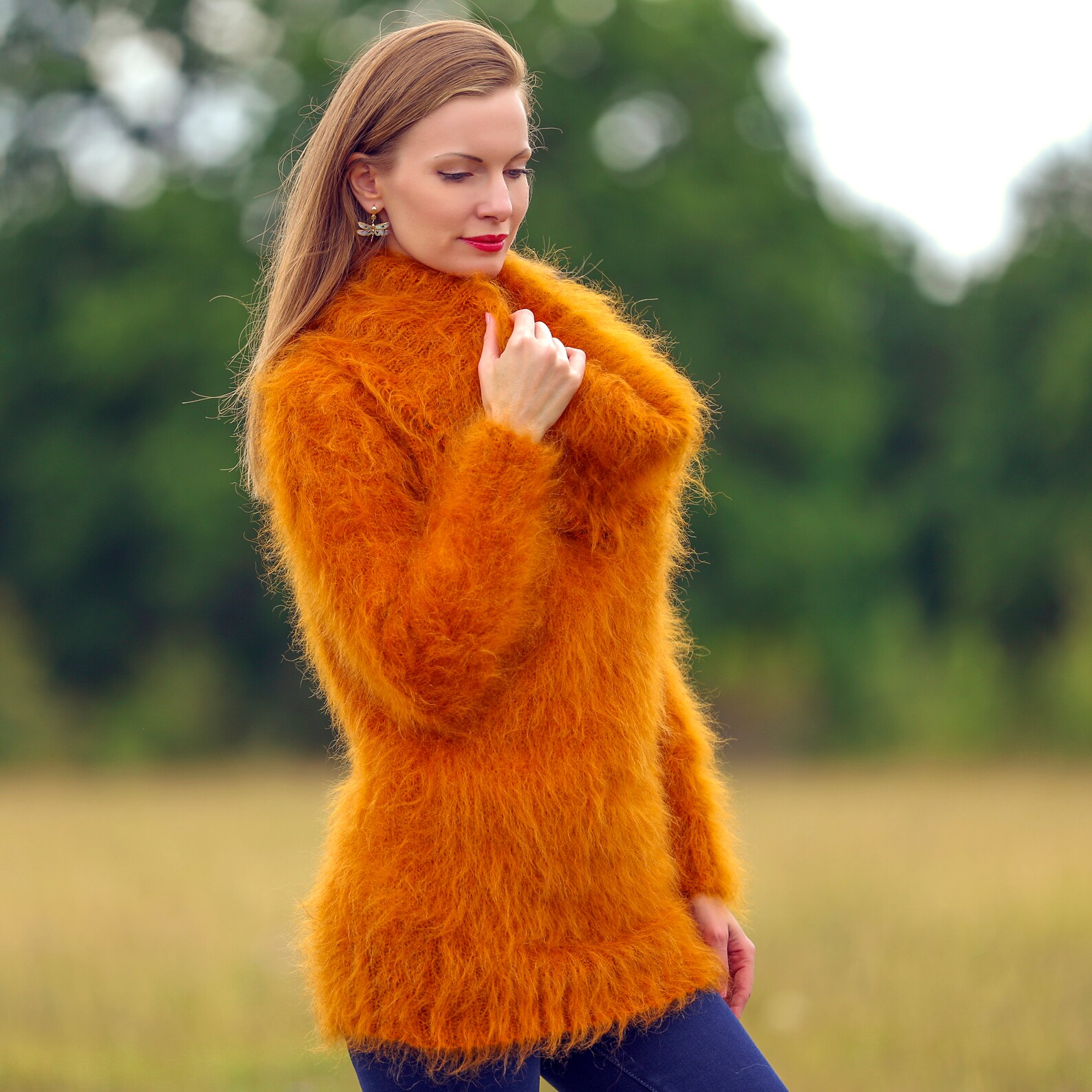 Fuzzy Cowlneck Sweater Hand Knitted Fluffy Jumper Designed by ...
