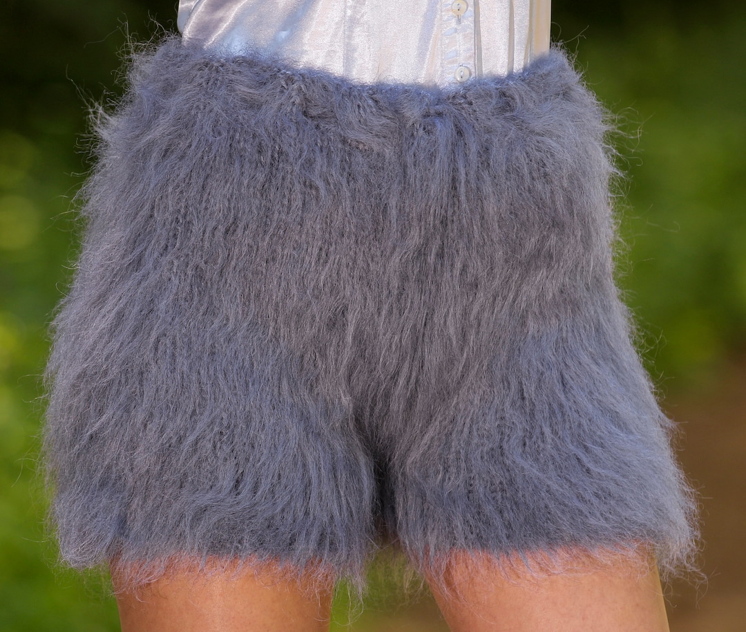 Fuzzy Gray Mohair Shorts Fluffy Short Pants by Supertanya - Ready to ...