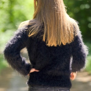 Black Fuzzy Light Mohair Sweater Supertanya Handmade Luxurious Pullover ...