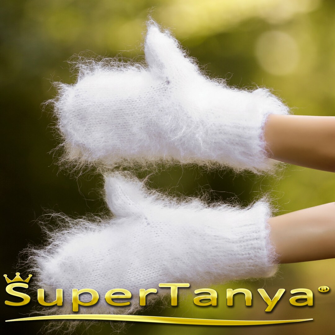 White Mohair Mittens by Supertanya, Handmade Fluffy White Hand Warmers ...