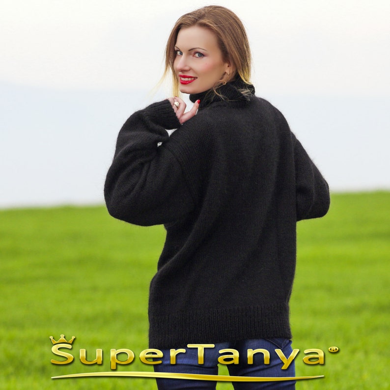 Rabbit Angora Sweater Elegant Exclusive Hand Knitted Black - Etsy Canada