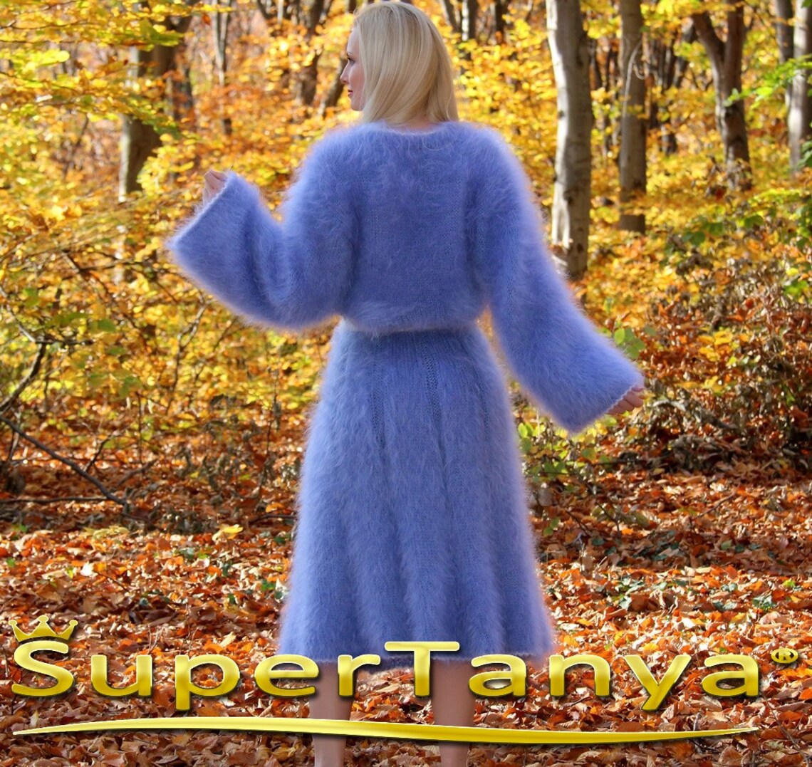 Fuzzy Long Mohair Dress in Light Blue and White by Supertanya - Etsy