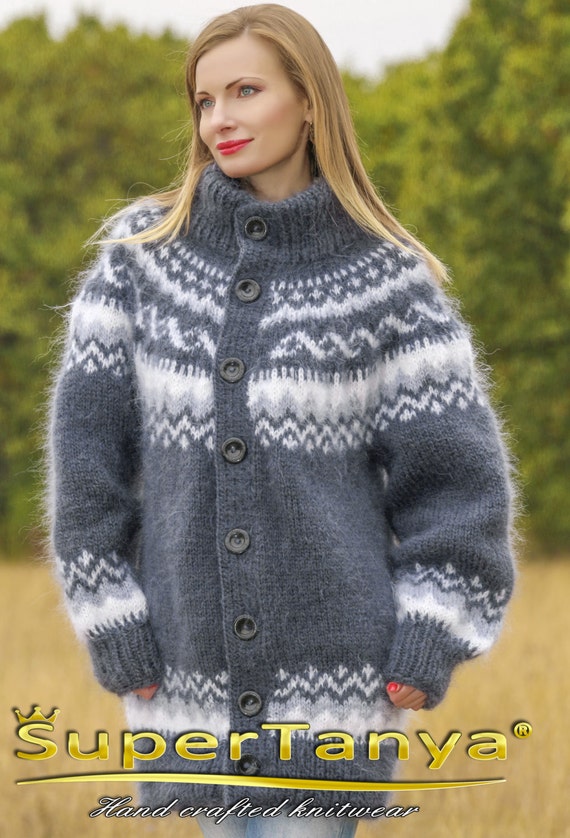 Icelandic thick mohair cardigan hand knitted Nordic sweater | Etsy