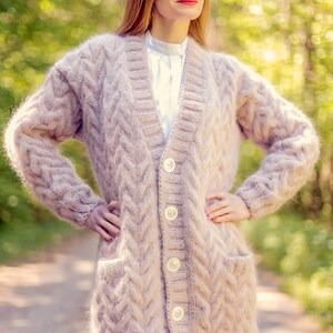 Supertanya Long Mohair Coatigan V Neck Mohair Cardigan Long Cable Knit ...