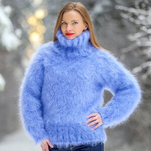 Blue Thick Fuzzy Mohair Sweater Handmade Pullover Supertanya Ready to ...