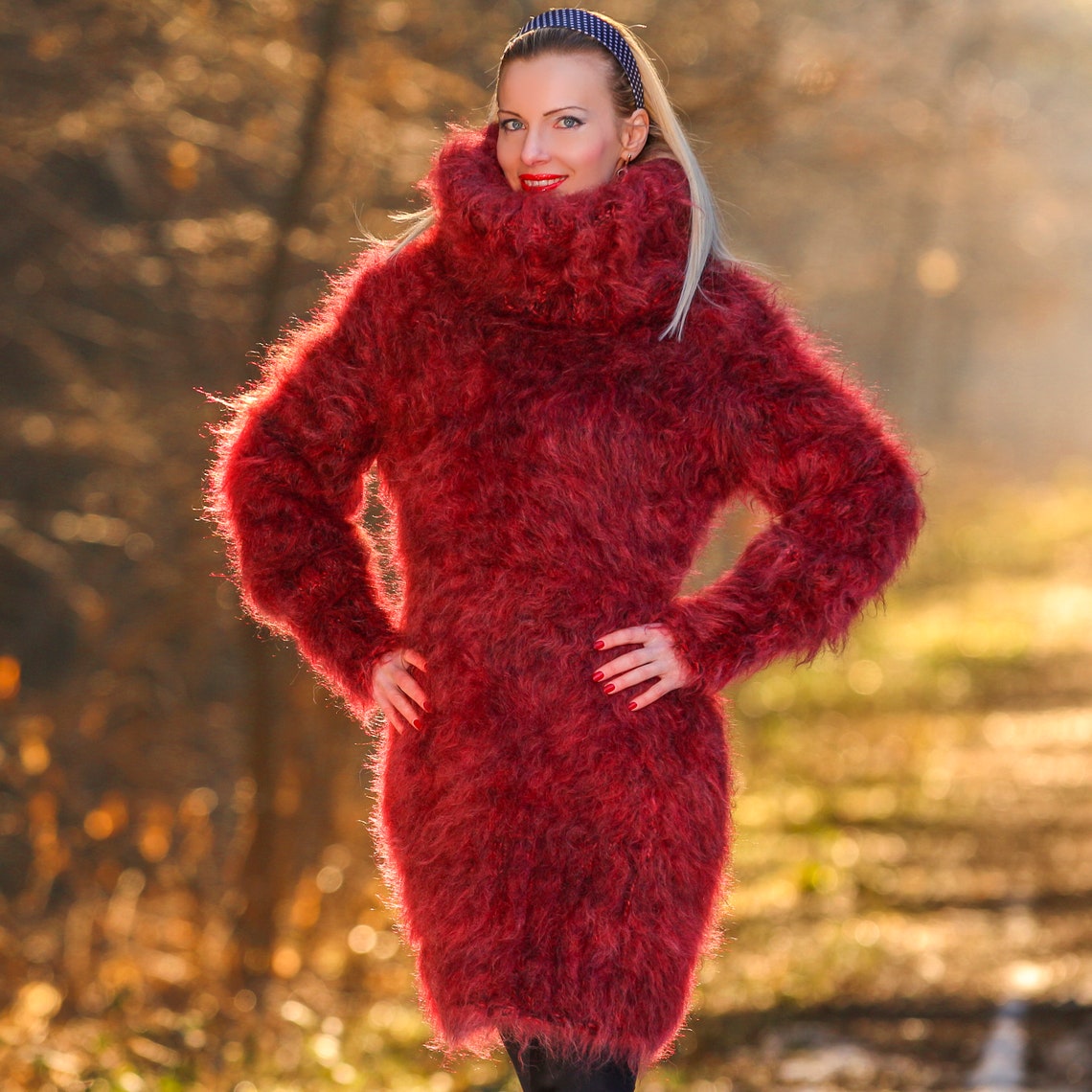 Thick Fuzzy Mohair Sweater Dress Hand Knitted Turtleneck Fuzzy ...