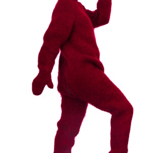 Red Mohair Catsuit With Balaclava Fuzzy Overall With Socks Mittens ...