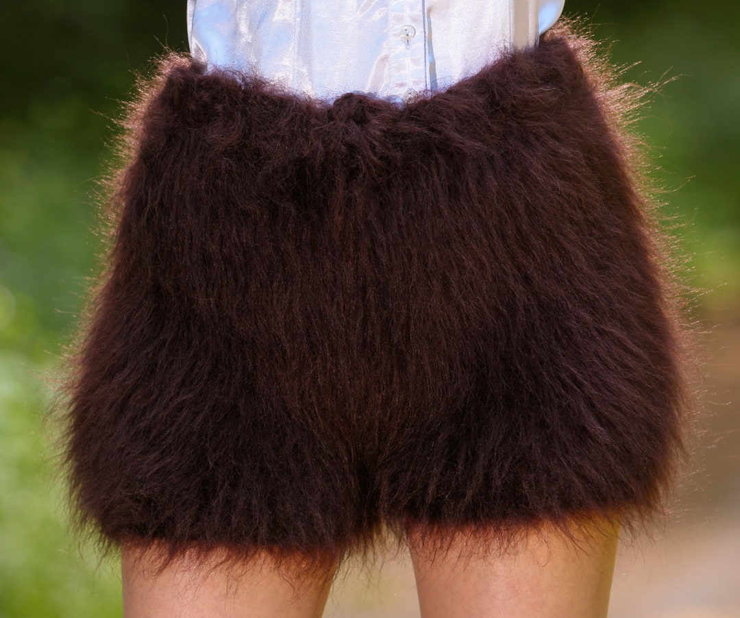 Fuzzy Brown Mohair Shorts Fluffy Short Pants by Supertanya - Ready to ...