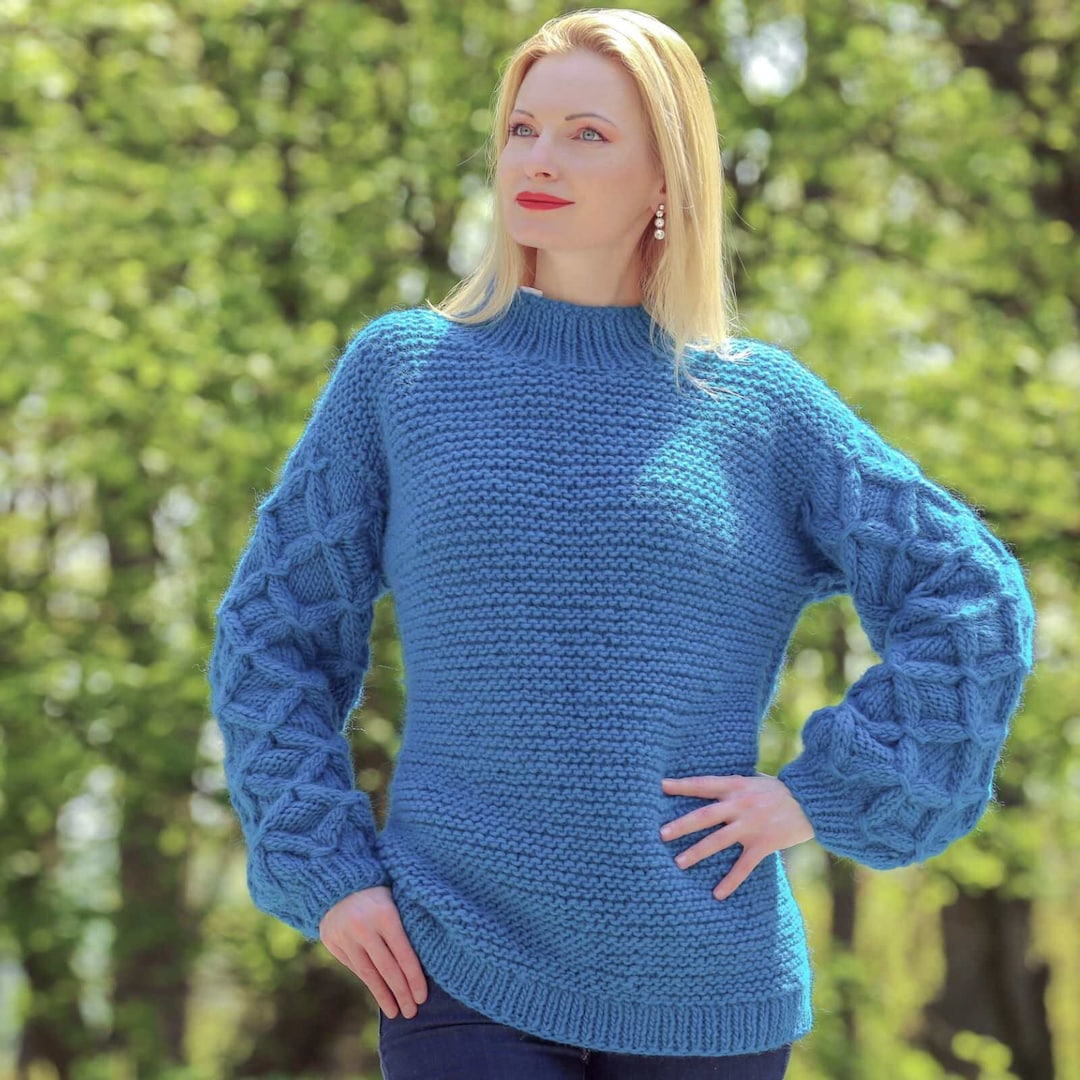 Handmade Blue Wool Sweater 100% Soft Wool Pullover Supertanya, Ready to ...