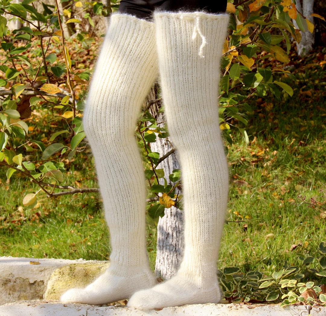 Fuzzy Ivory Mohair Stockings Long Mohair Socks Thick Handmade Fluffy ...