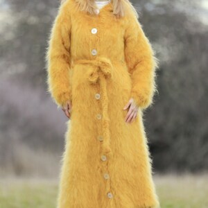 Yellow Long Mohair Cardigan Fuzzy Hand Knitted Coat - Ready to Ship ...