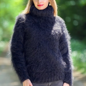 Black Fuzzy Light Mohair Sweater Supertanya Handmade Luxurious Pullover ...