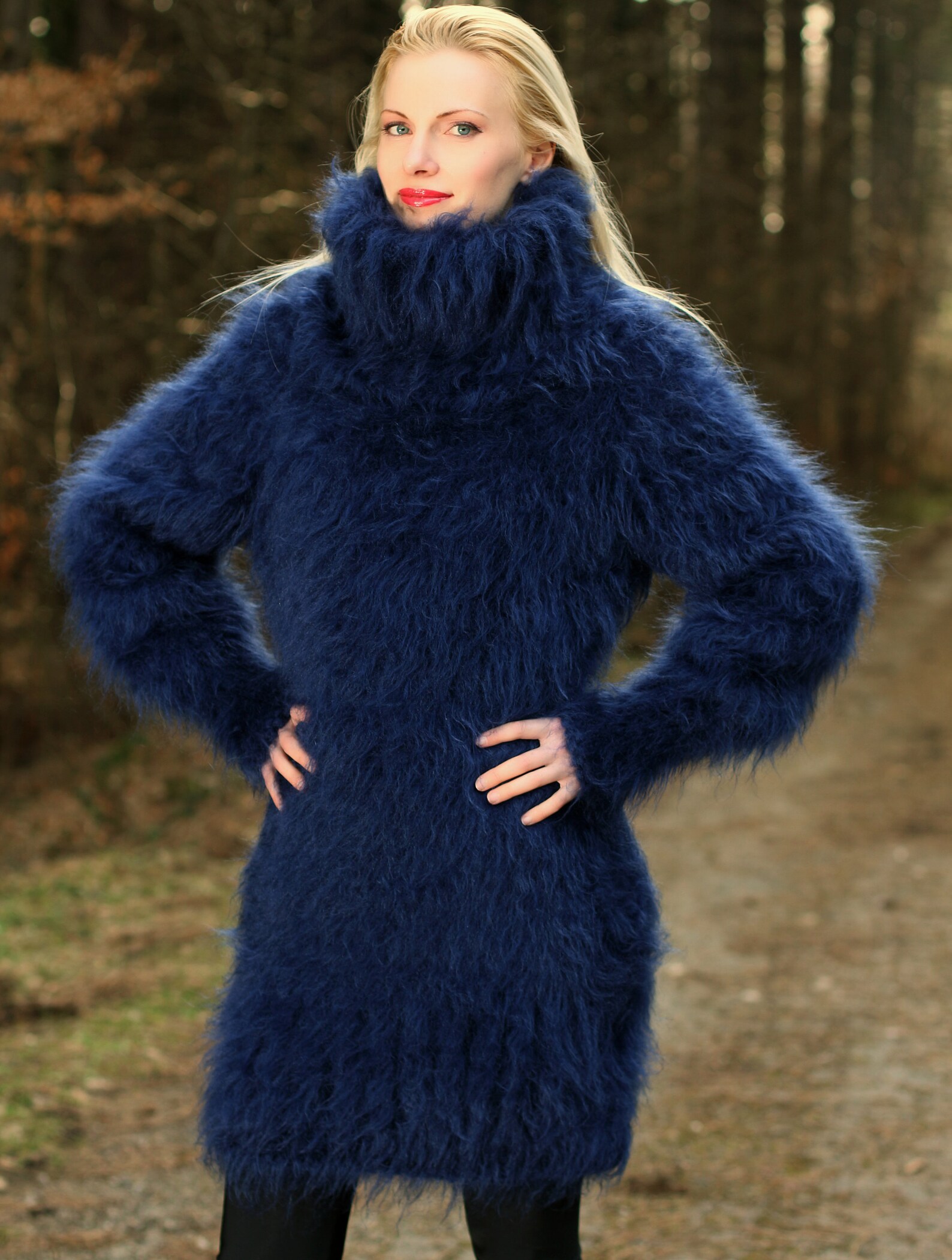 Thick Fuzzy Mohair Sweater Dress Hand Knitted Turtleneck Fuzzy ...