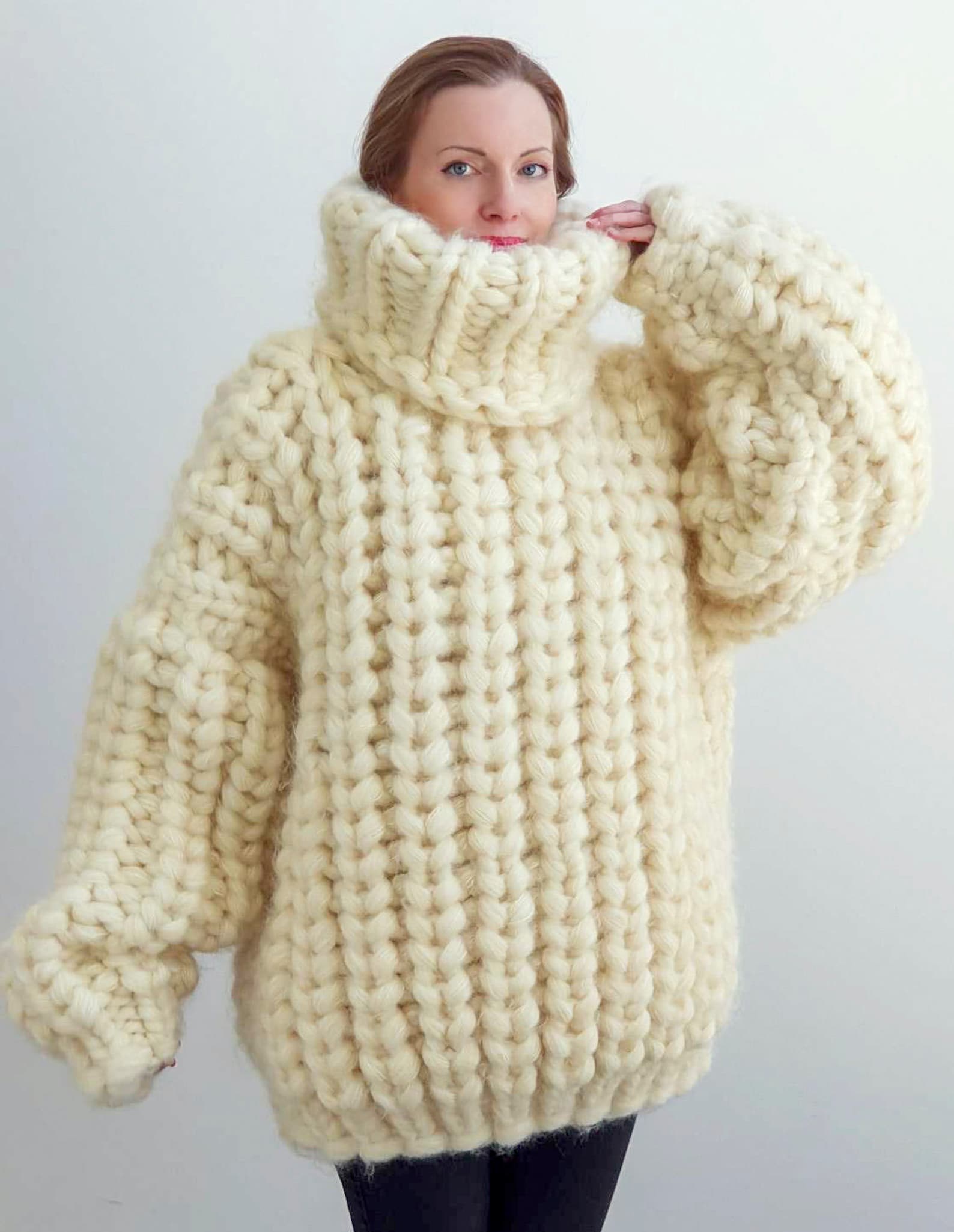 Mega Thick Chunky Pullover Fuzzy Mohair Sweater Heavy 30 STRANDS Jumper ...