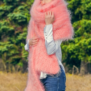 Extra Long Pink Fuzzy Mohair Scarf Handmade Fuzzy Shawl READY TO SHIP ...