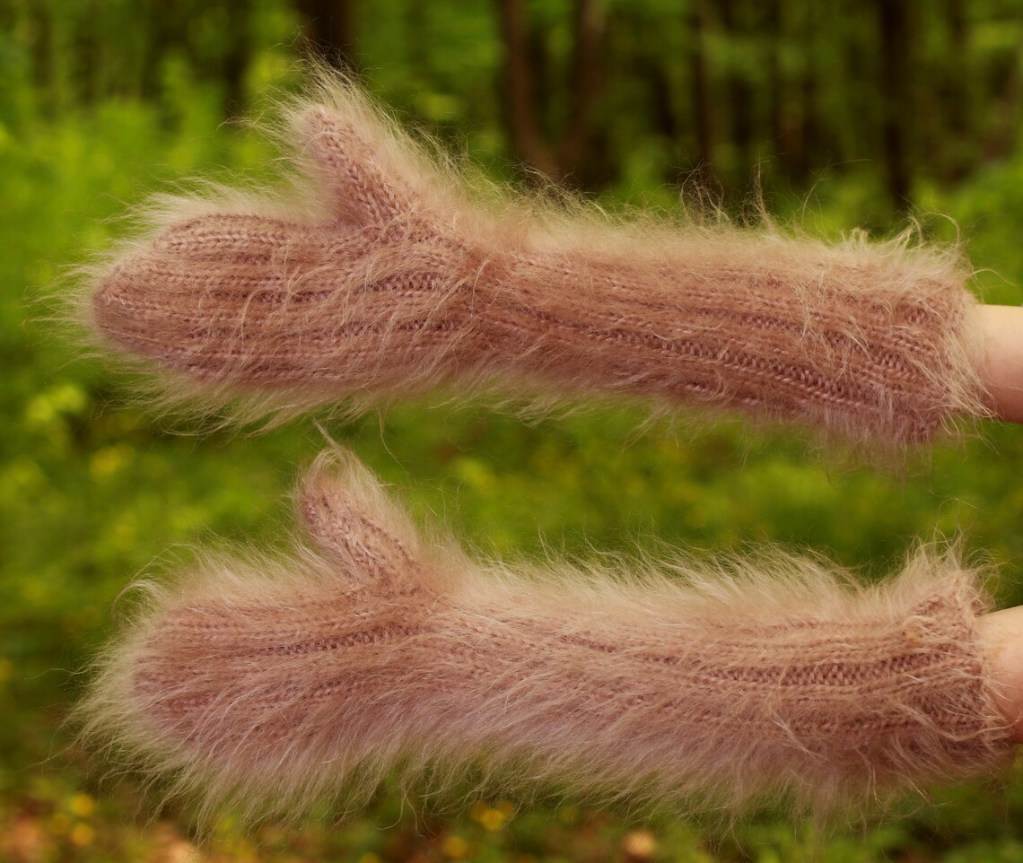 Fuzzy Long Mohair Mittens by Supertanya - Etsy