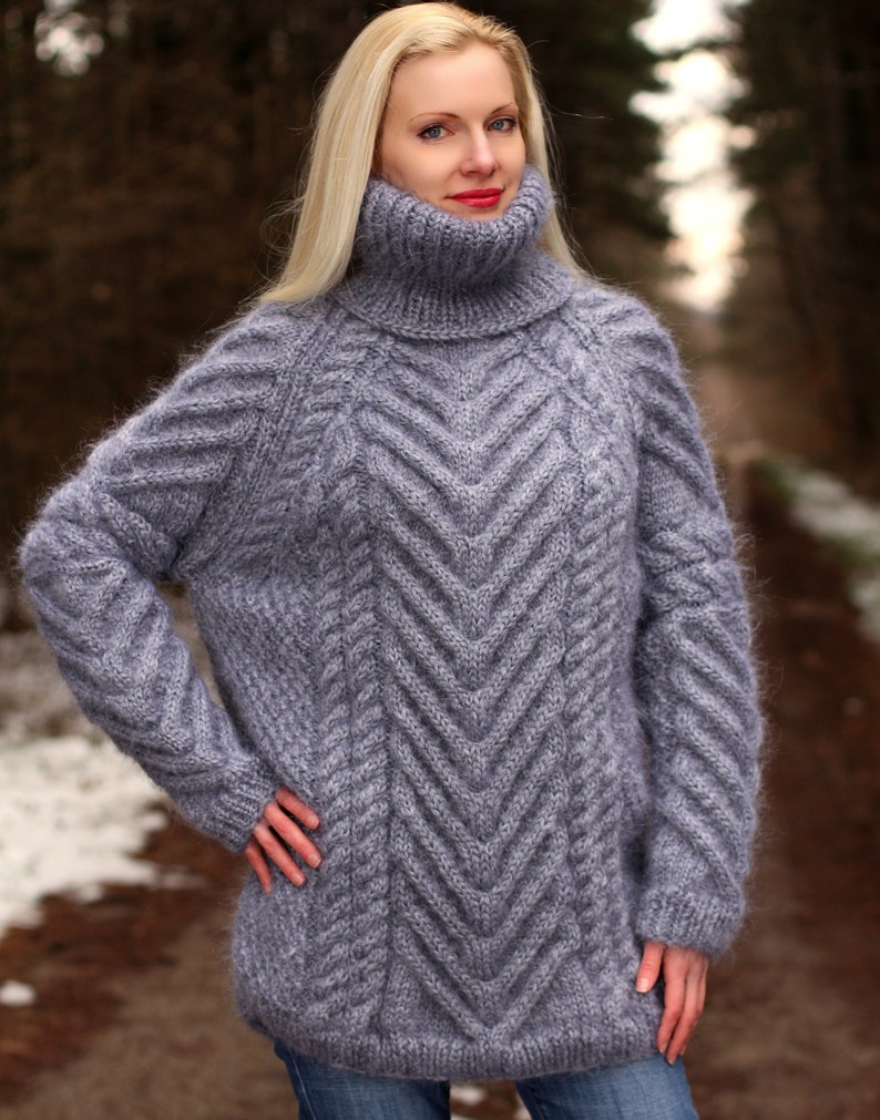 Pull En Maille Torsadée Tricoté à La Main Pull En Mohair épais Etsy