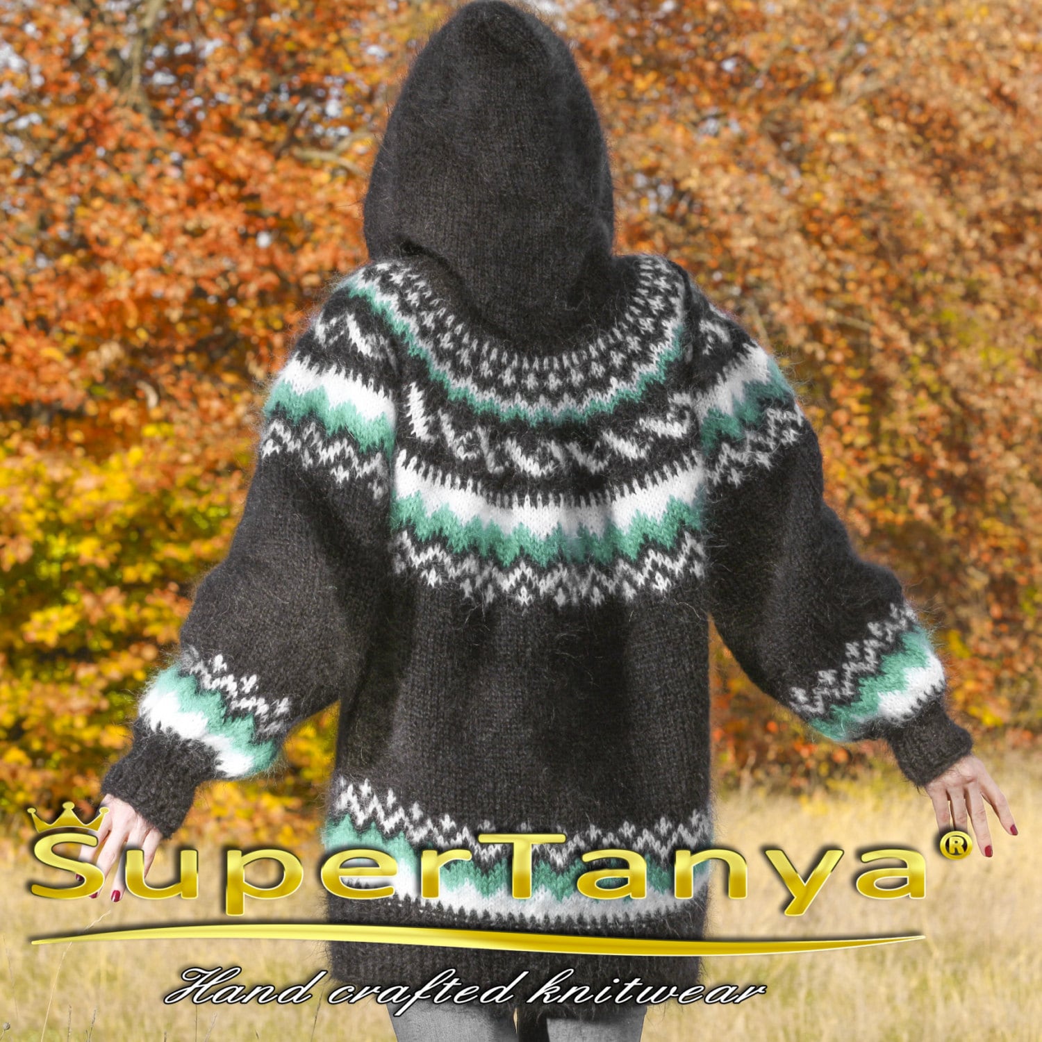 Icelandic hoodie mohair sweater hand knitted fuzzy mohair | Etsy