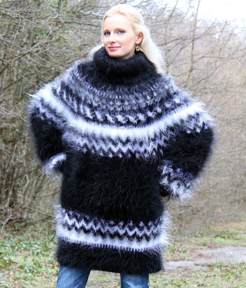 Icelandic turtleneck mohair sweater hand knitted fuzzy mohair | Etsy