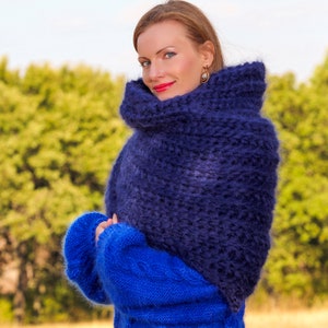 Blue Extra Long Fuzzy Mohair Scarf Handmade Fuzzy Shawl READY TO SHIP ...