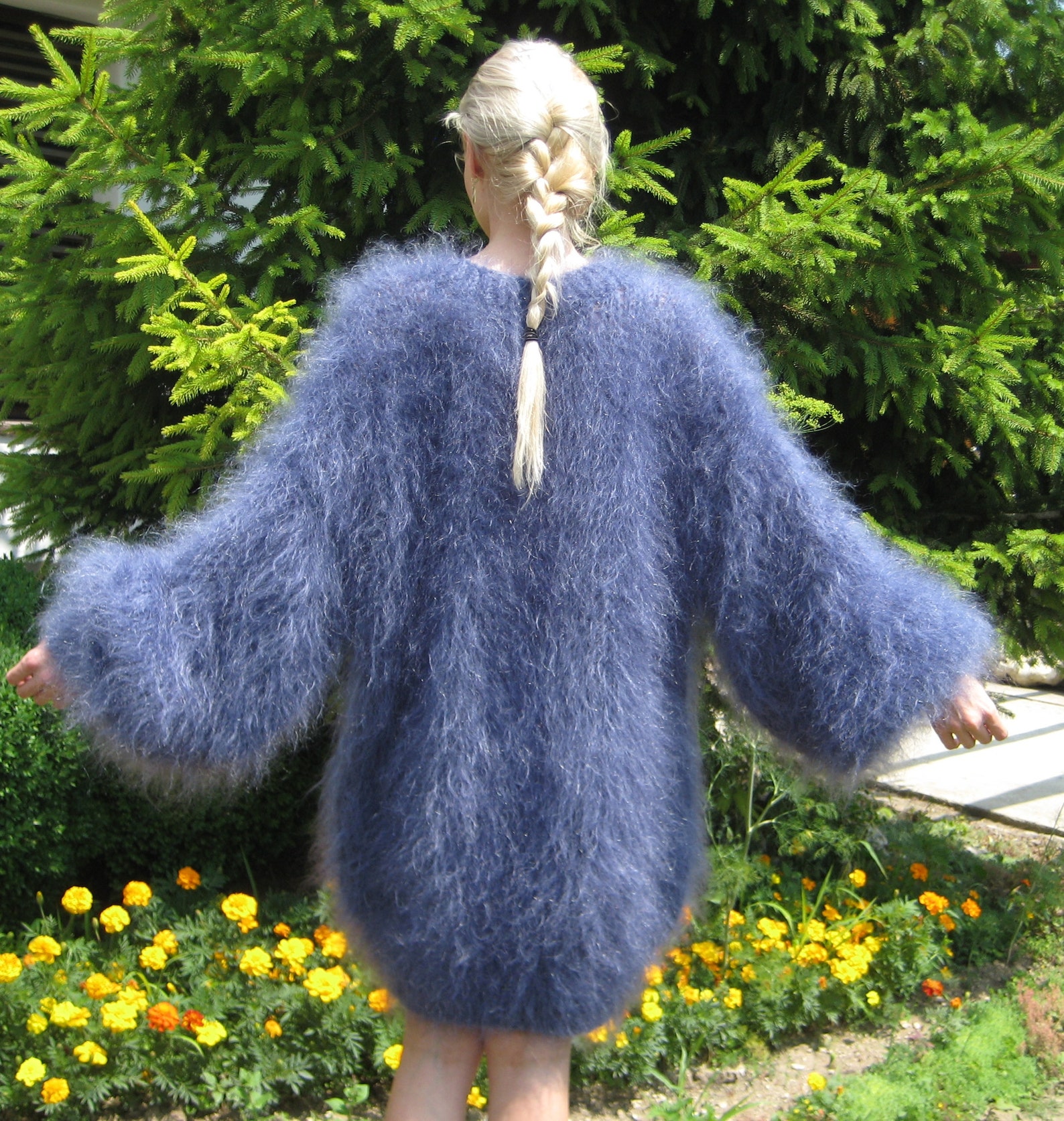 Fuzzy Hand Knit Mohair Sweater Dress Slouchy Handmade Tunic by | Etsy