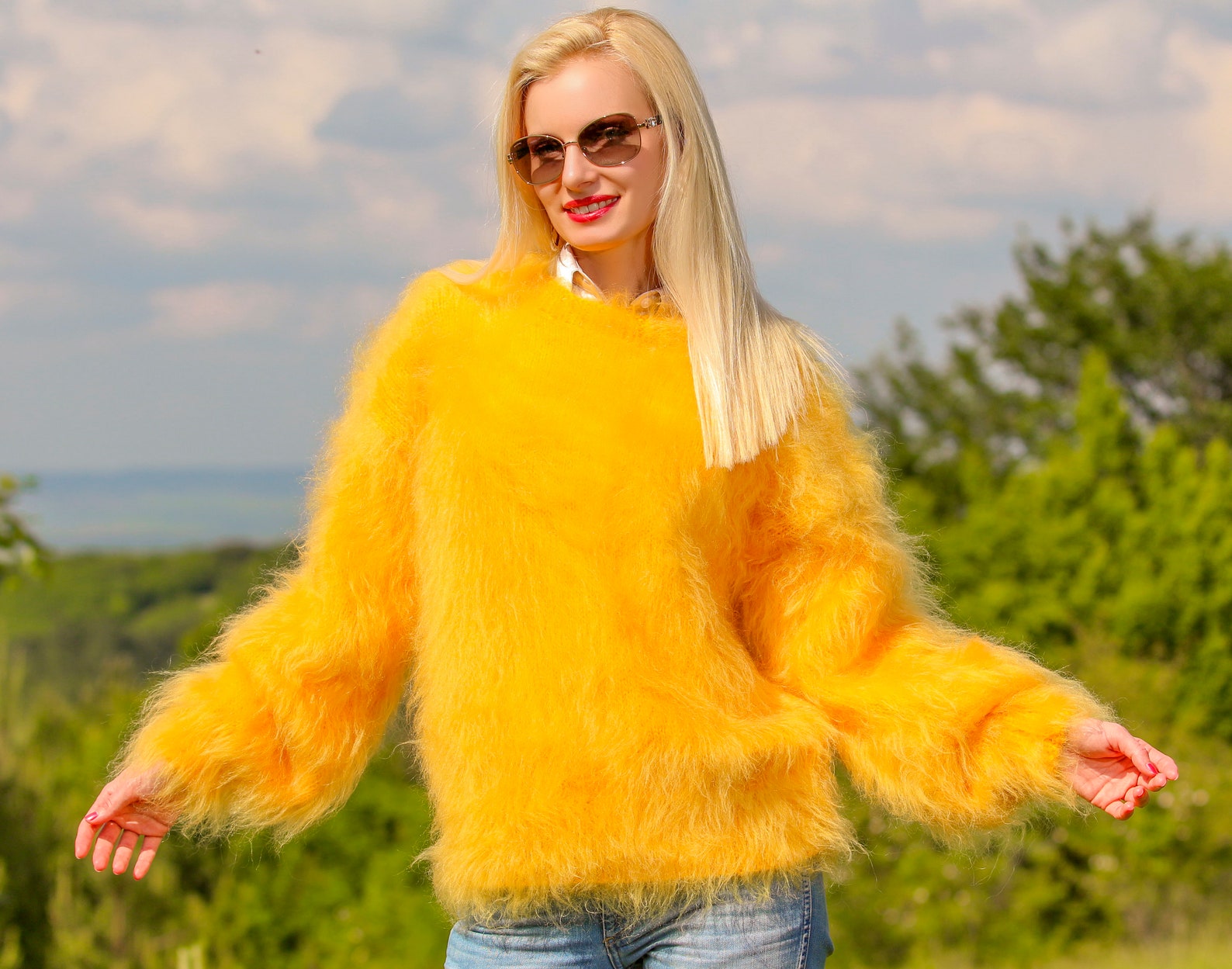 Fuzzy Crewneck Mohair Sweater Hand Knitted Fluffy Pullover - Etsy